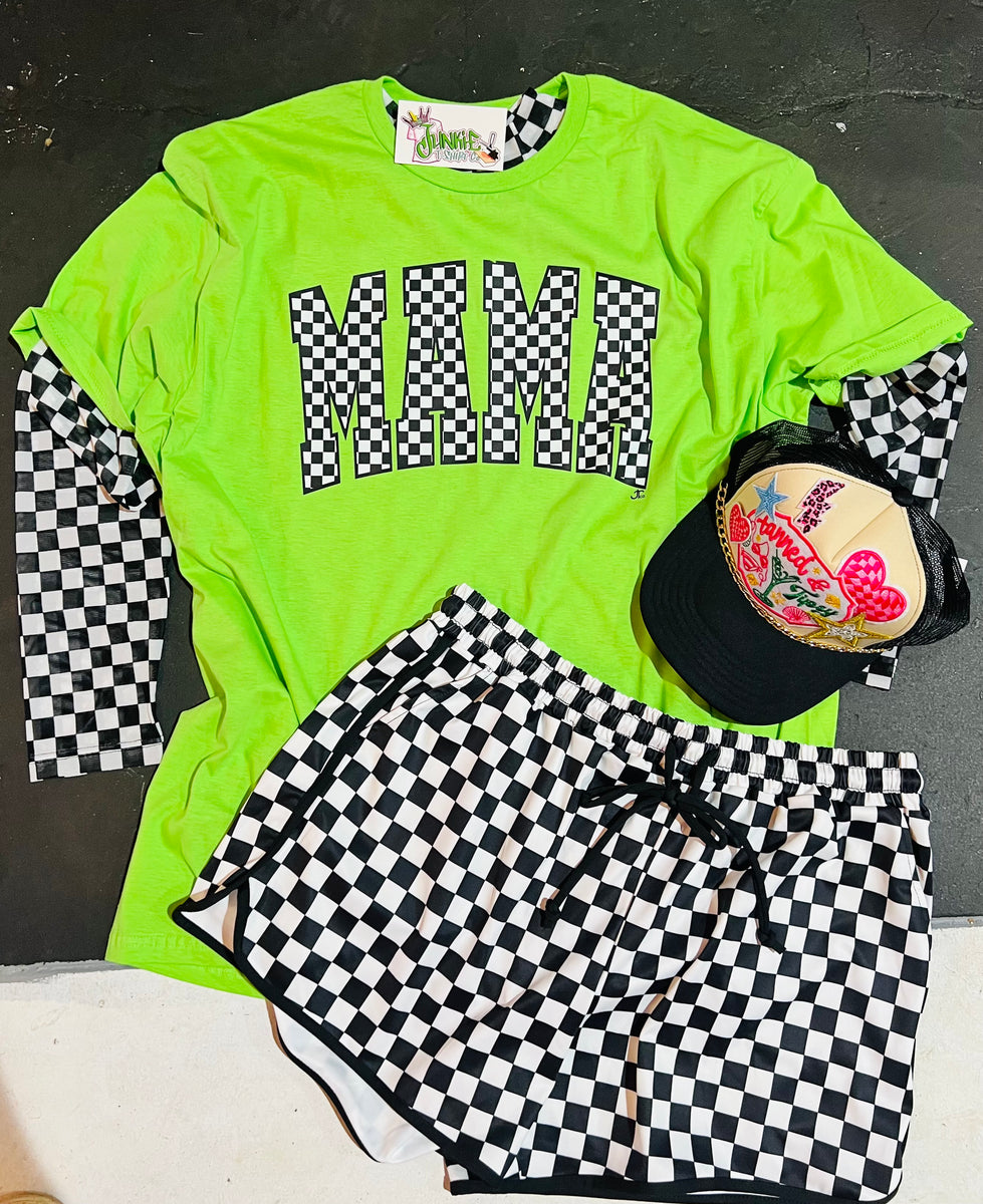 Mama Black White Checkered Tee, LIME – Junkie T Shirt Co.